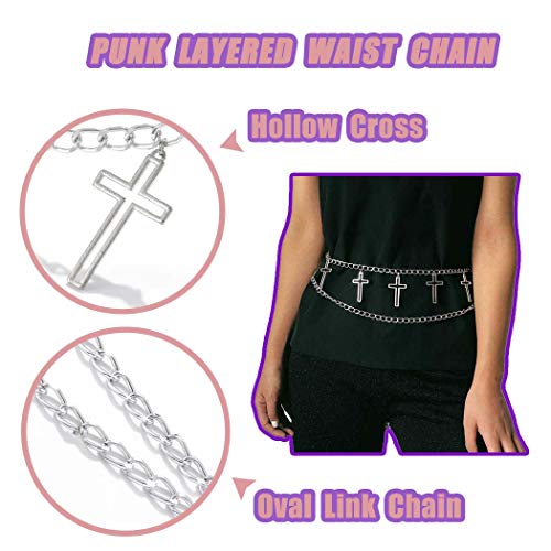 ELABEST Cross Waist Chain Belt Punk Oval Link Belly Body Chain Party Body Jewelry Accessories for Women and Girls