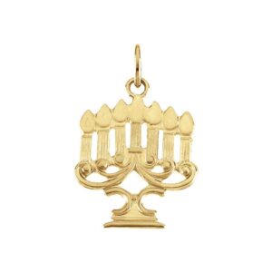 solid 14k yellow gold 18x14mm menorah charm pendant (21mm x 13mm)