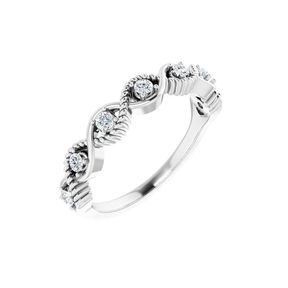 Solid 14k White Gold 1/5 Cttw Diamond Stackable Wedding Anniversary Ring Band (.20 Cttw) (Width = 3.3mm) - Size 6.5