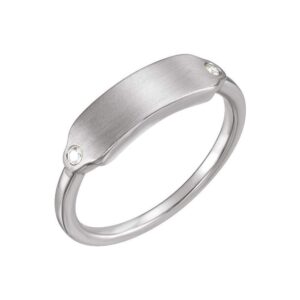 solid 14k white gold .03 cttw diamond 18x5mm rectangle engravable signet ring band - size 6.5