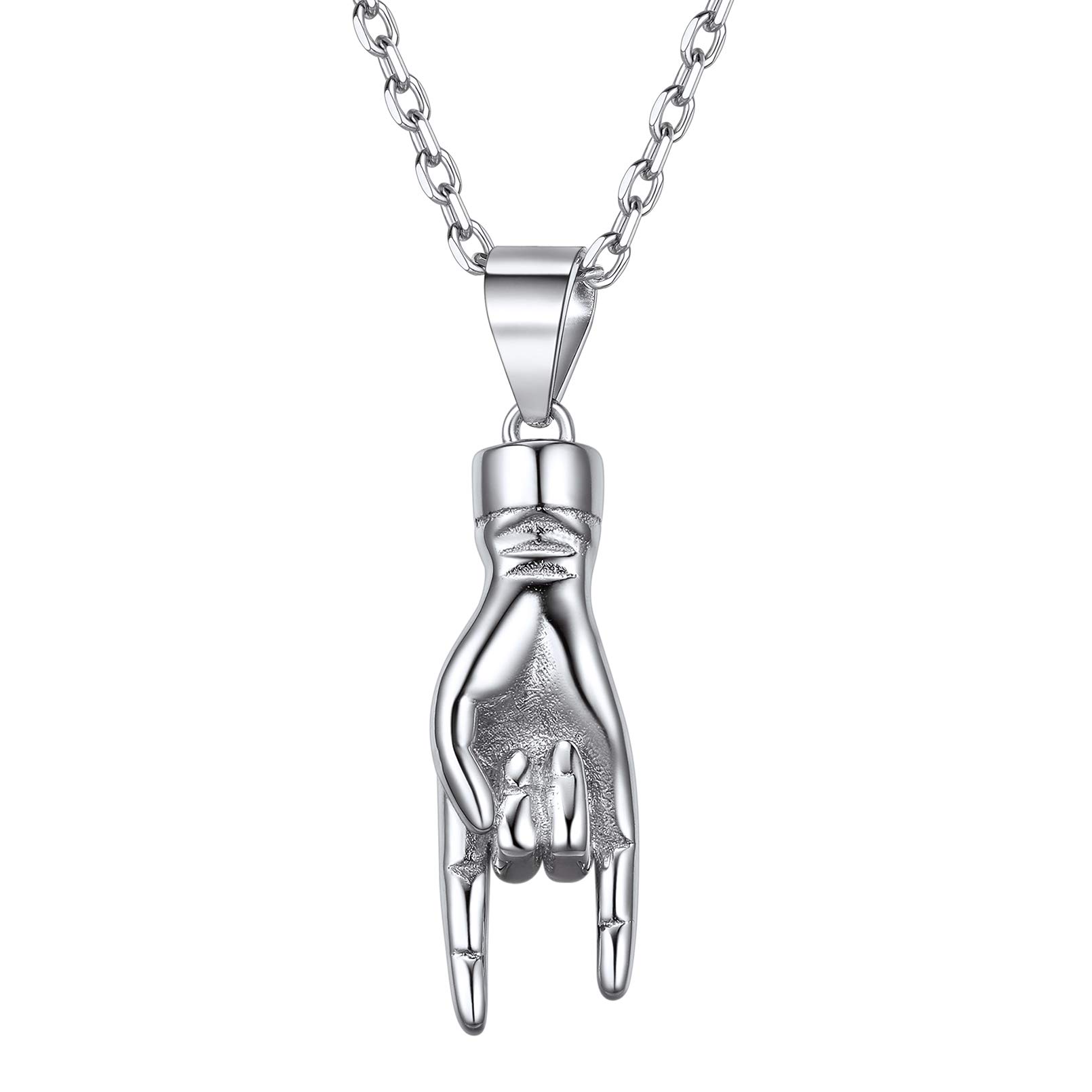 ChicSilver Italian Hand Necklace Mano Cornuto Good Luck Sign Pendant Necklace for Women Men 925 Sterling Silver Italian Hand Charm 18 Inch