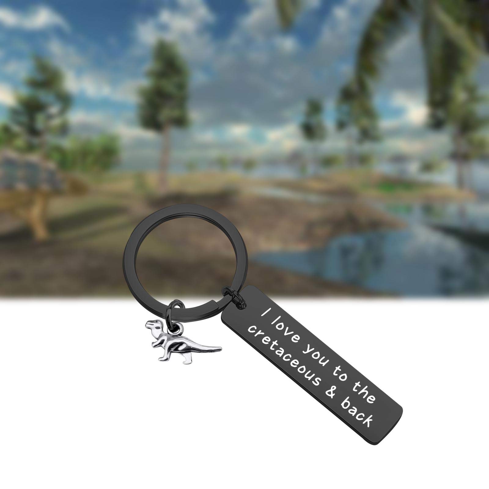 MYOSPARK Dinosaur Keychain I love You To The Cretaceous Back T-Rex Gift For Couple Dinosaur Lover (dinosaur keychain black)