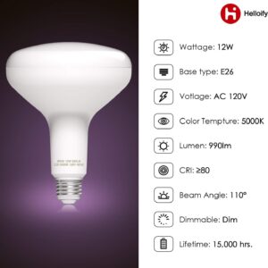 helloify Dimmable BR40 LED Flood Light Bulb, 12W, 75W Equivalent, 5000K Daylight White Light, Energy Saving Lamp for Office/Home, E26 Screw Base, 6PCS