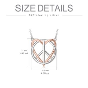 Peace Necklace for Women Sterling Silver Peace Sign Pendant Necklace Heart Love Jewelry