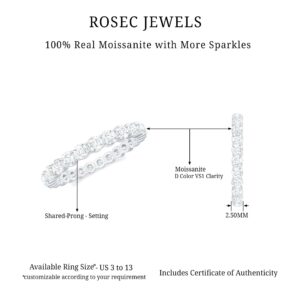 Rosec Jewels Certified Moissanite Eternity Ring, D Color VS1 Clarity, Moissanite Full Eternity Band for Women - Ready To Gift, 14K White Gold, Size:US 8.50