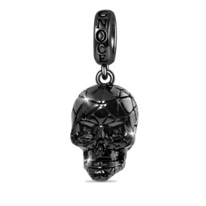 gnoce black skull pendant charm sterling silver black plated horror dangle charm fit bracelet/necklace for women wife