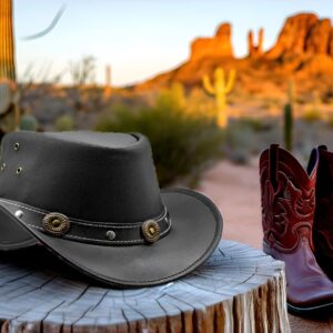 Showerproof Outback hat Also Worn as Leather Cowboy hat, Australian Hats for Men & Women Black