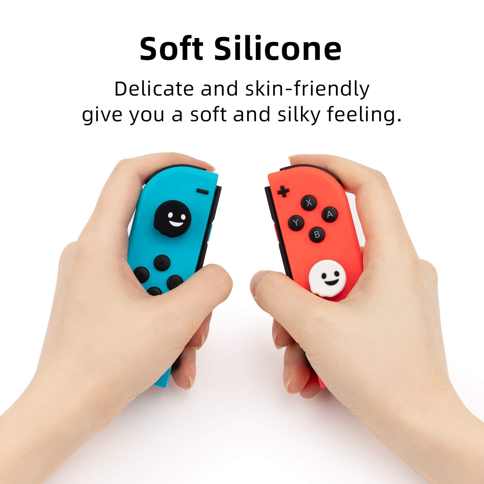 GeekShare 4PCS Cute Ghost Thumb Grip Caps,Halloween Soft Silicone Joystick Cover Compatible with Nintendo Switch/OLED/Switch Lite - Black&White