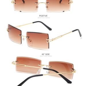 Dollger Rimless Rectangle Sunglasses Y2K Glasses For Women Men Frameless Trendy rimless glasses Retro 90s Sunglasses DARK TEA