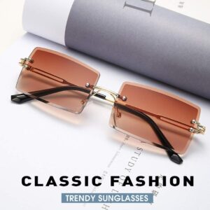 Dollger Rimless Rectangle Sunglasses Y2K Glasses For Women Men Frameless Trendy rimless glasses Retro 90s Sunglasses DARK TEA