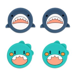 geekshare 4pcs cute shark thumb grip caps,soft silicone joystick cover compatible with nintendo switch/oled/switch lite