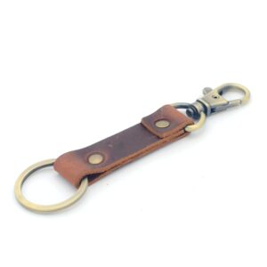 jjnusa genuine leather keychain walnut leather key holder mens key chain ring fob brown