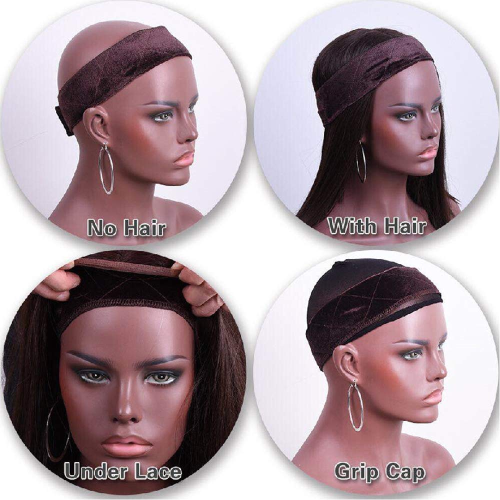 Velvet Wig Grip Headbands and Mesh Wig Caps Set - Edge Saver No Slip Elastic Headbands for Women, Stretch Mesh Hair Nets, Wig Bands