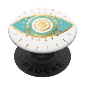 gold and teal evil eye gold ray greek mati popsockets popgrip: swappable grip for phones & tablets