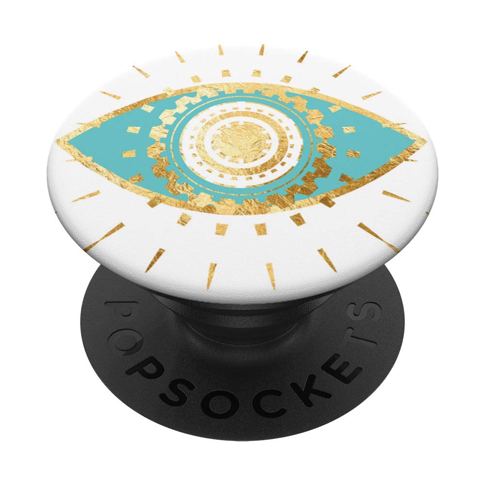 Gold and Teal Evil Eye Gold Ray Greek Mati PopSockets PopGrip: Swappable Grip for Phones & Tablets