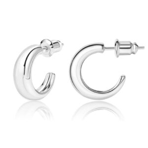 ALEXCRAFT Small Silver Hoops Earrings | Hypoallergenic Small Sterling Silver Post Half Open Hoop Earrings for Women