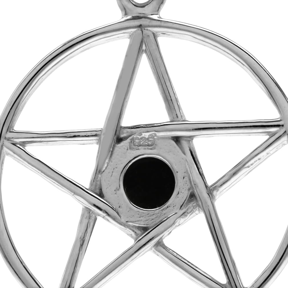 Silvershake Natural Black Onyx Stone 925 Sterling Silver Wiccan Pentagram Star Pentacle Necklace Pendant Jewelry for Women