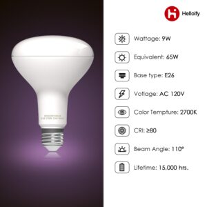 helloify BR30 LED Flood Light Bulb, 9W, 65W Equivalent, 2700K Soft White Light, Energy Saving Lamp for Office/Home, Non-dimmable, E26 Screw Base, 6PCS