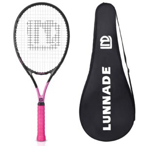 lunnade adults tennis racket 27 inch, shockproof carbon fiber tennis racquet light-weight, pre-strung and regrip, suitable for beginners to intermediate players