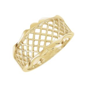 solid 10k yellow gold lattice design ring band (width = 11mm) - size 8.5