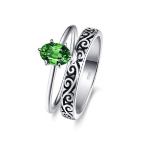 avecon womens black silver wedding ring set created green emerald engagement bridal set promise ring set size 10