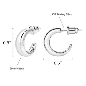 ALEXCRAFT Small Silver Hoops Earrings | Hypoallergenic Small Sterling Silver Post Half Open Hoop Earrings for Women