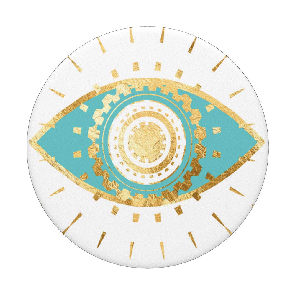 Gold and Teal Evil Eye Gold Ray Greek Mati PopSockets PopGrip: Swappable Grip for Phones & Tablets