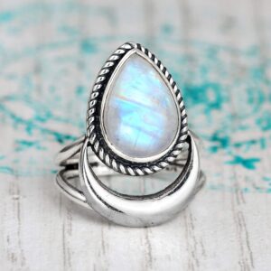 Boho-Magic Sterling Silver Moon Moonstone Ring for Women Gemstone Boho jewelry (7)