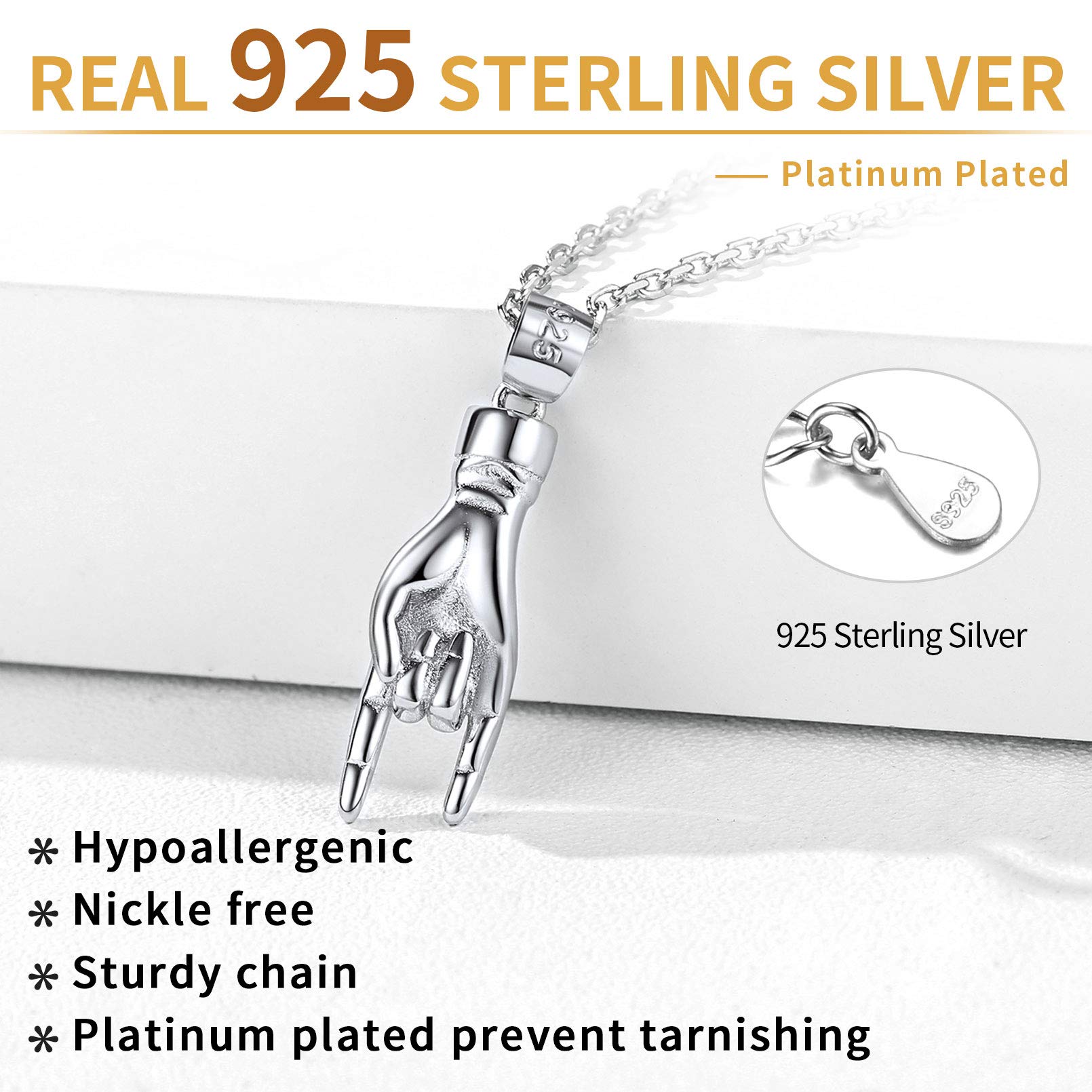 ChicSilver Italian Hand Necklace Mano Cornuto Good Luck Sign Pendant Necklace for Women Men 925 Sterling Silver Italian Hand Charm 18 Inch