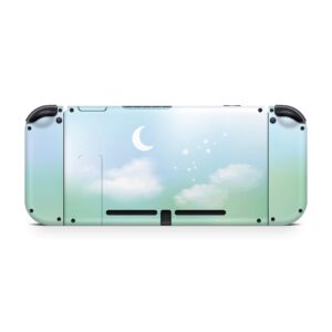 Tacky design Clouds Skin Compatible with Nintendo Switch Skin Decal, Pastel Green Sky Moon Skin Compatible with Nintendo Switch Skin, Vinyl 3m Sticker, Full wrap Cover