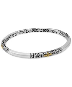 devata sterling silver 925 with 18k gold accents bali accent slide-on bangle bracelet dhk3526att (size medium)