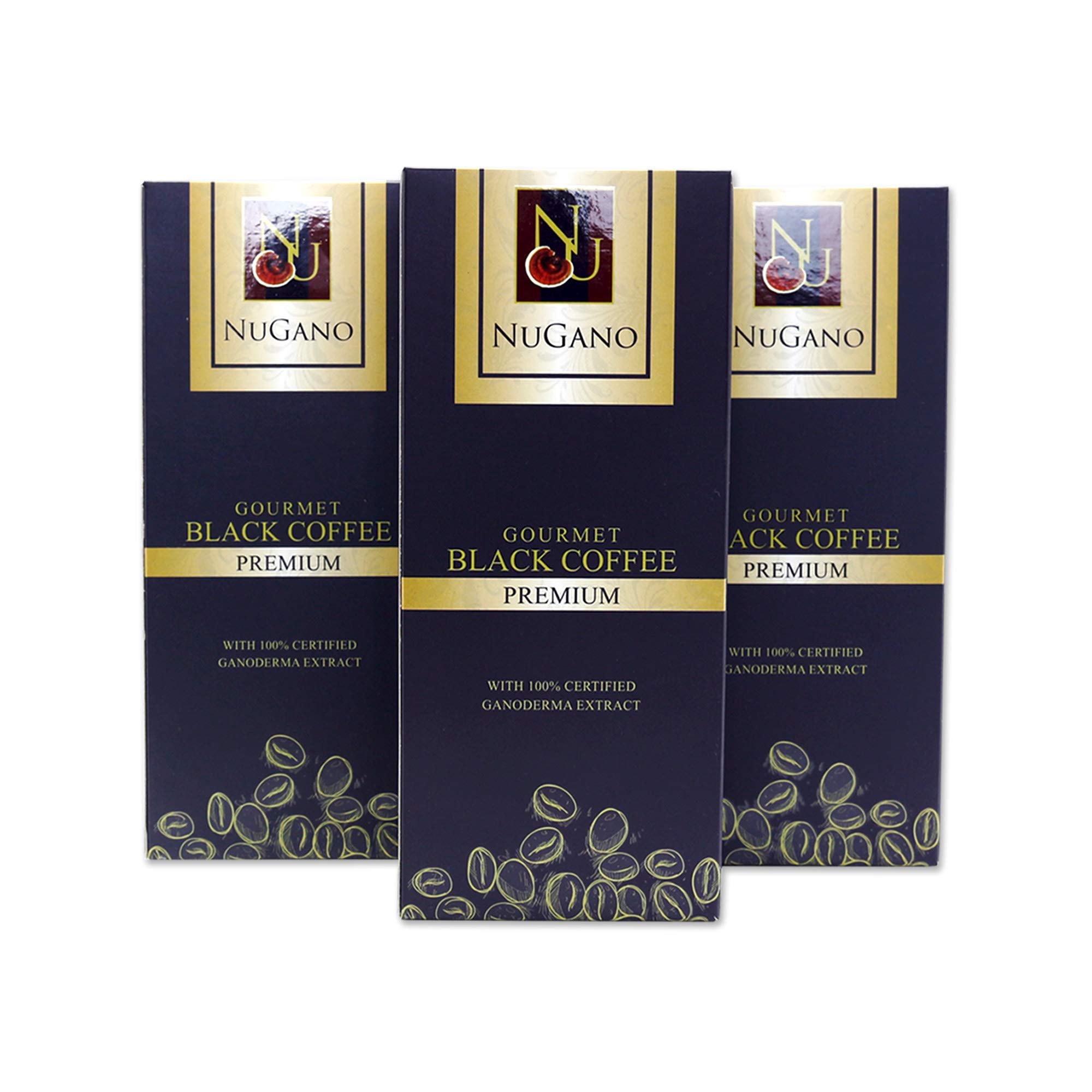 Nugano Black Coffee Pack of 3 - 100% Certified Ganoderma Lucidium Extract Bold and Flavorful Healthy Gourmet Instant Coffee 30's per box