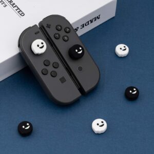 GeekShare 4PCS Cute Ghost Thumb Grip Caps,Halloween Soft Silicone Joystick Cover Compatible with Nintendo Switch/OLED/Switch Lite - Black&White