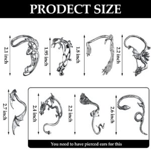 8 Pcs Punk Earrings Dragon Ear Cuff Vintage Retro Snake Bat Crow Ear Climber Earrings Gothic Ear Clip Wrap for Women Men Party Dress