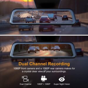 REXING M2 Smart BSD ADAS Dual Mirror Dash CAM 12” IPS Touch Screen, 1080p (Front+Rear),GPS,Stream Media, Parking Monitor, Night Vision,Blind SPOT Detection, Backup Camera for CAR, Pick UP Truck, Taxi