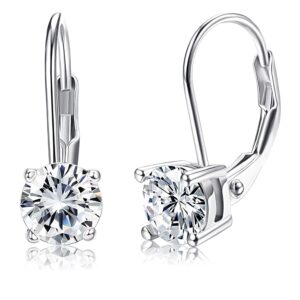 milacolato 925 sterling silver 6mm round-cut cubic zirconia classic leverback earrings for women