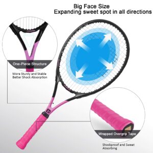 LUNNADE Adults Tennis Racket 27 Inch, Shockproof Carbon Fiber Tennis Racquet Light-Weight, Pre-Strung and Regrip, Suitable for Beginners to Intermediate Players