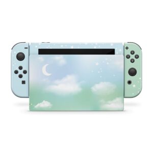 Tacky design Clouds Skin Compatible with Nintendo Switch Skin Decal, Pastel Green Sky Moon Skin Compatible with Nintendo Switch Skin, Vinyl 3m Sticker, Full wrap Cover