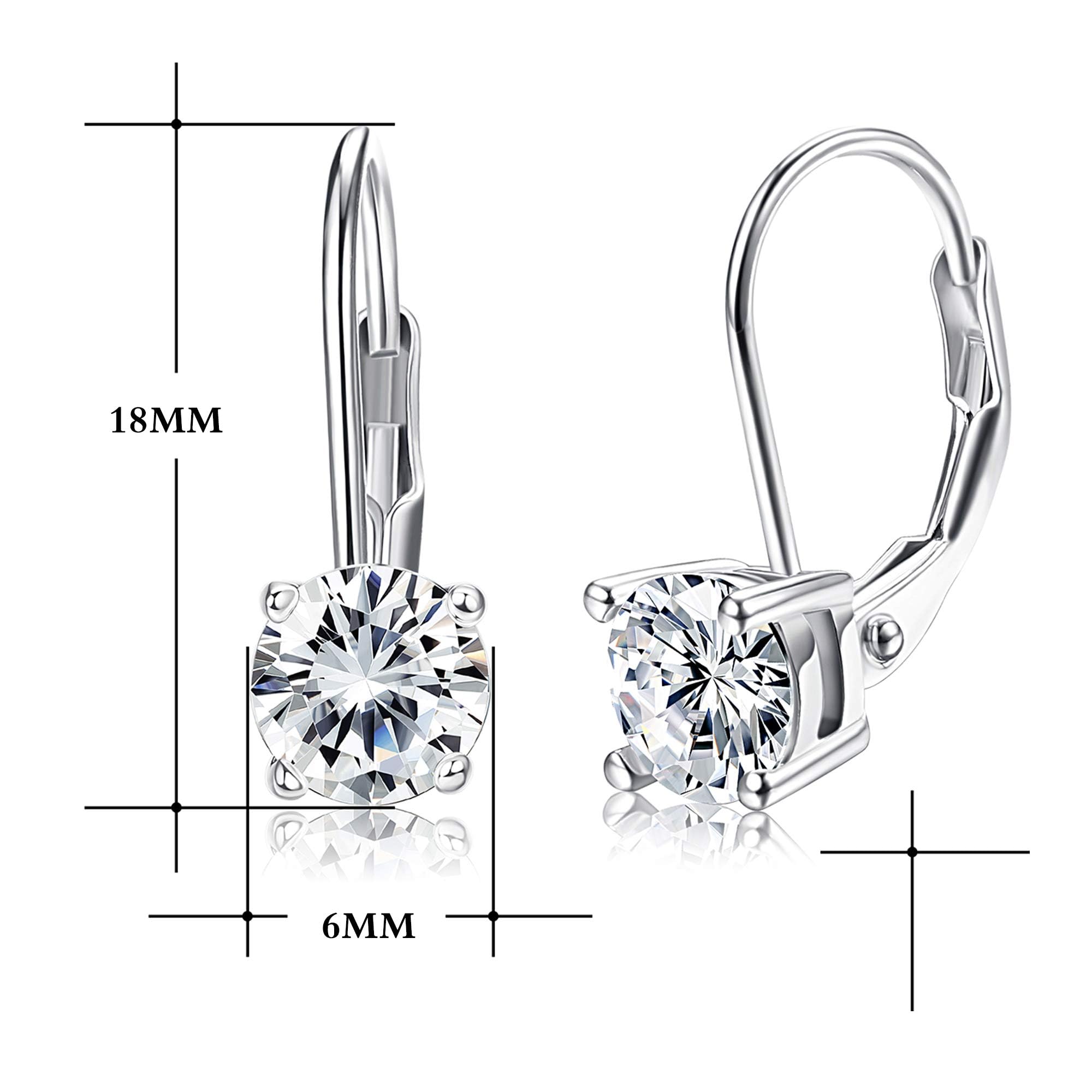 Milacolato 925 Sterling Silver 6MM Round-Cut Cubic Zirconia Classic Leverback Earrings for Women