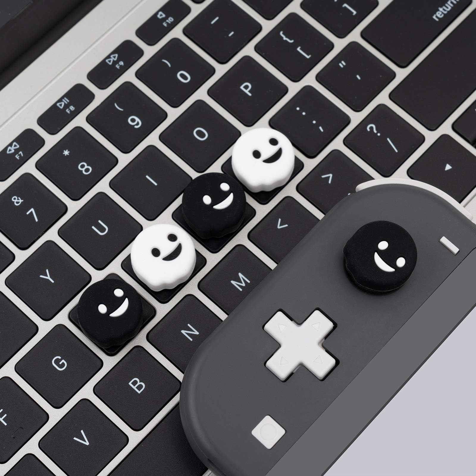 GeekShare 4PCS Cute Ghost Thumb Grip Caps,Halloween Soft Silicone Joystick Cover Compatible with Nintendo Switch/OLED/Switch Lite - Black&White