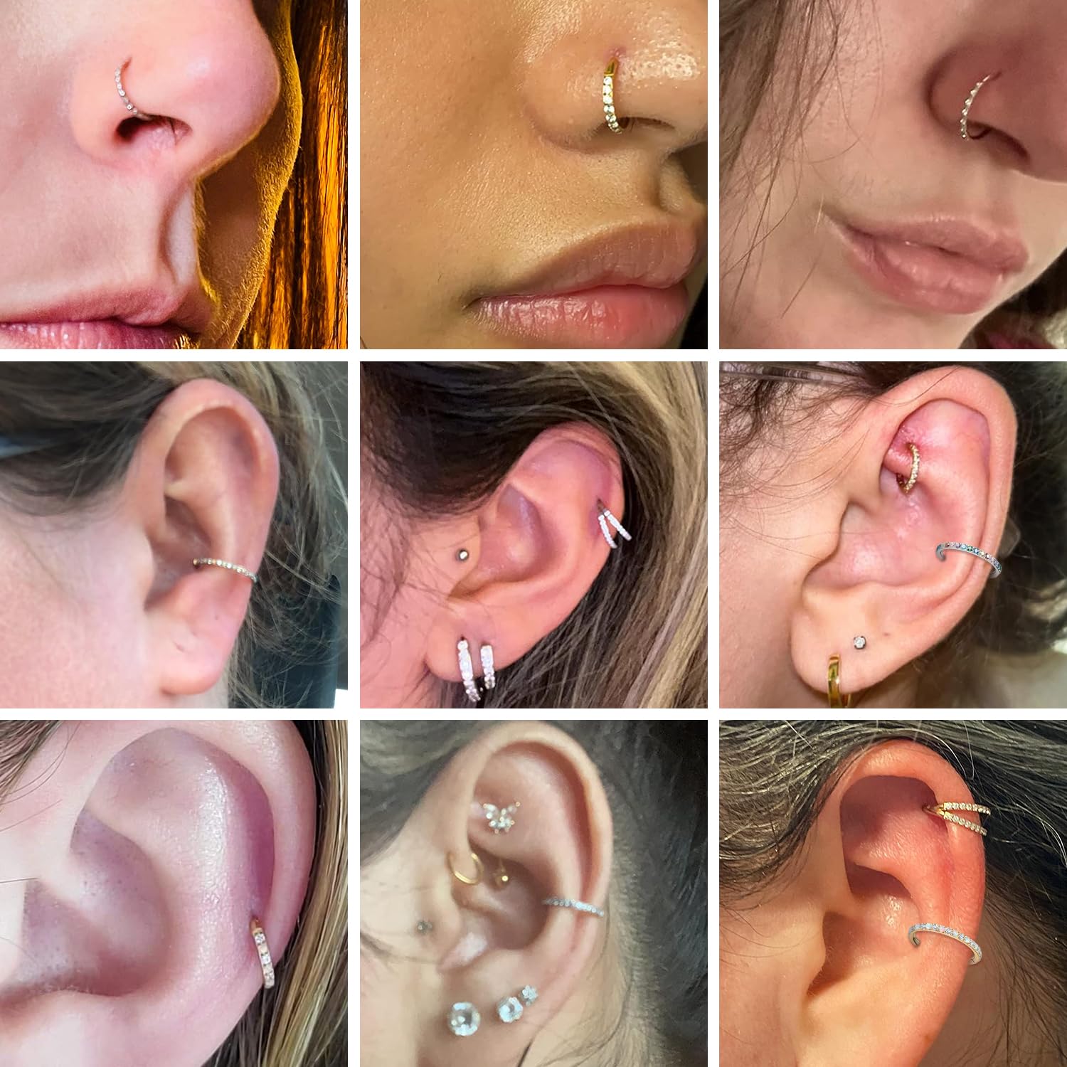 AROWRO Nose Ring Hoop Helix Rook Conch Earrings 20G 10mm CZ Stainless Steel Gold Sleeper Earring Cartilage Daith Tragus Piercing Jewelry Septum Clicker