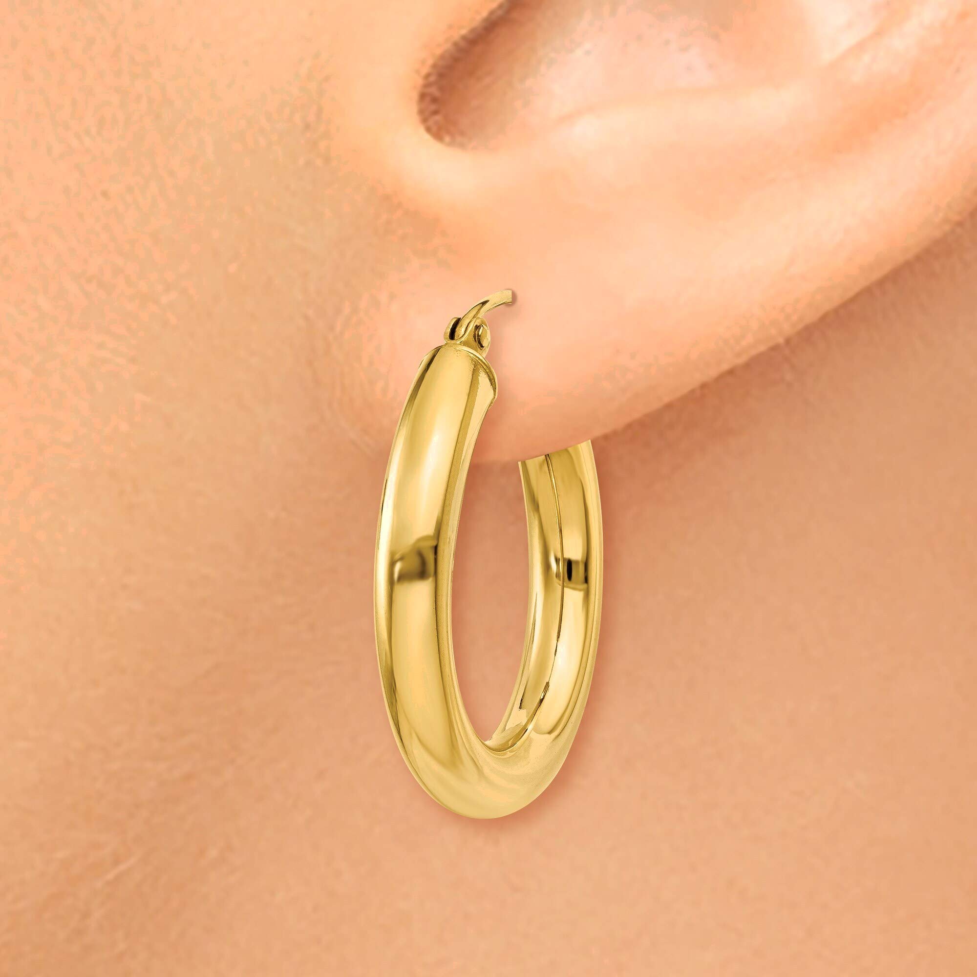 Polished 4mm Tube Hoop Earrings in 14K Yellow Gold