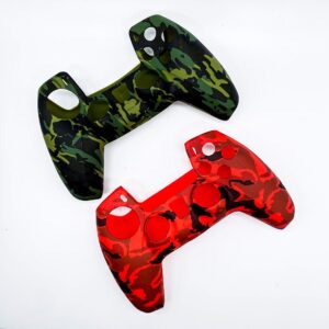 lox central - silicone gel controller cover skin protector compatible for sony playstation 5 ps5/ps5 slim/ps4 pro controller (2x controller camouflage cover) (red & green camo) leave a review