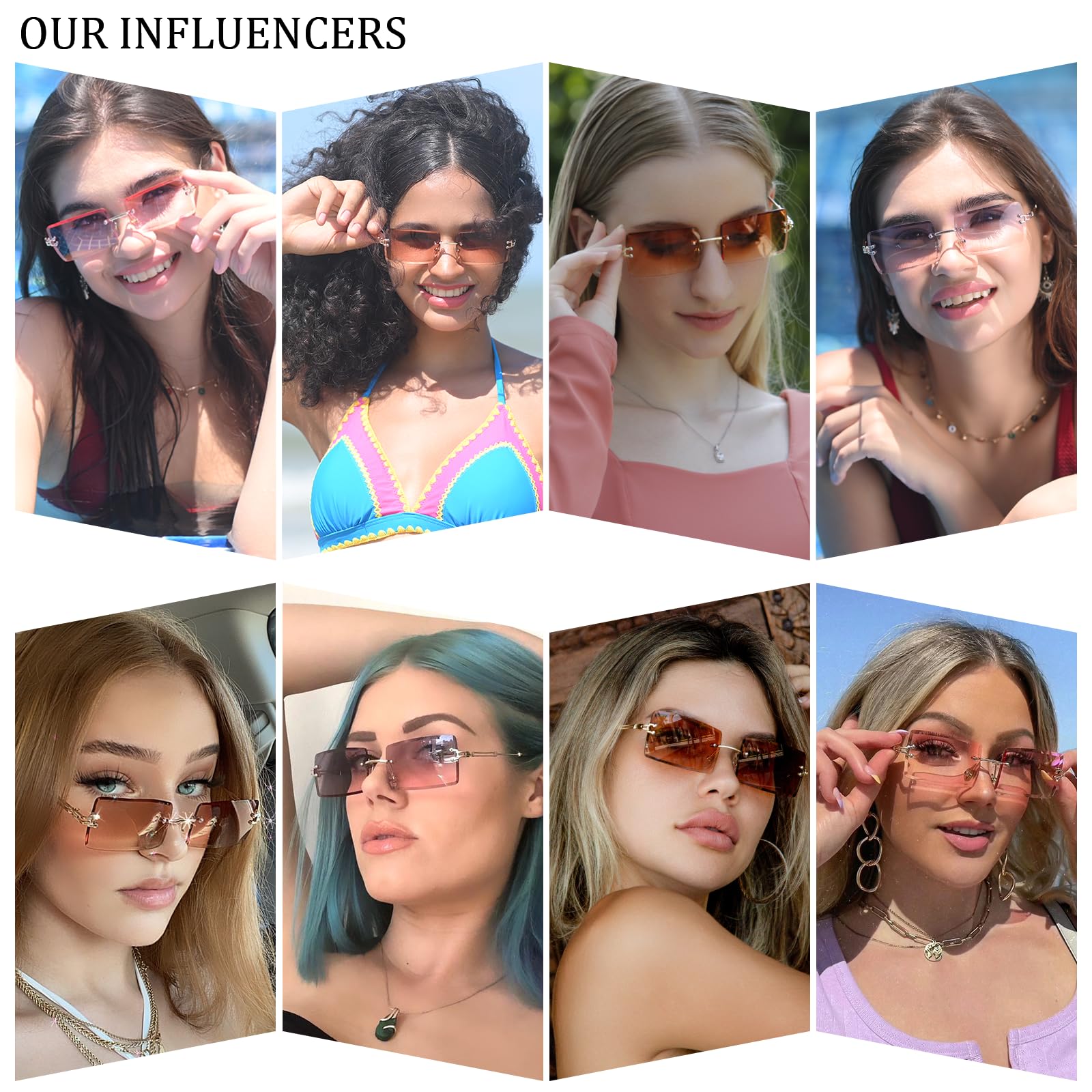 Dollger Rimless Rectangle Sunglasses Y2K Glasses For Women Men Frameless Trendy rimless glasses Retro 90s Sunglasses DARK TEA