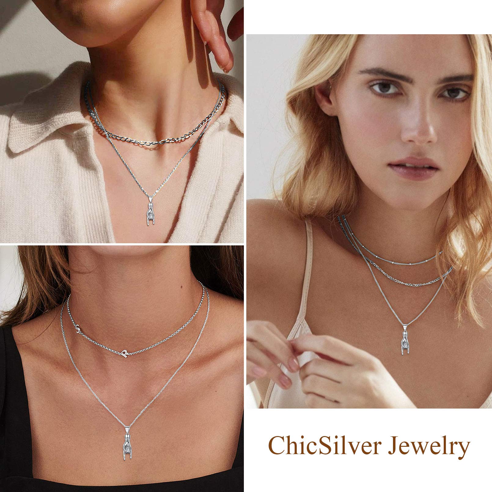 ChicSilver Italian Hand Necklace Mano Cornuto Good Luck Sign Pendant Necklace for Women Men 925 Sterling Silver Italian Hand Charm 18 Inch