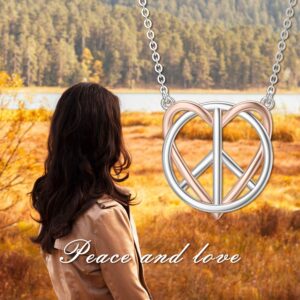 Peace Necklace for Women Sterling Silver Peace Sign Pendant Necklace Heart Love Jewelry