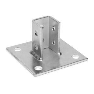 ohlectric strut post base single channel with 4 mounting holes - heavy duty galvanized zinc plated square for single channel fence post base - side orientation - 6-inch x 6-inch base - ol-48010