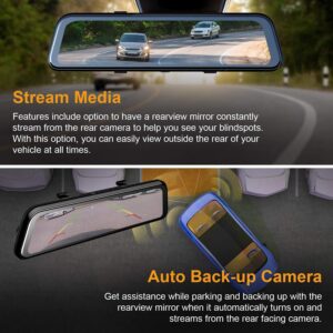 REXING M2 Smart BSD ADAS Dual Mirror Dash CAM 12” IPS Touch Screen, 1080p (Front+Rear),GPS,Stream Media, Parking Monitor, Night Vision,Blind SPOT Detection, Backup Camera for CAR, Pick UP Truck, Taxi