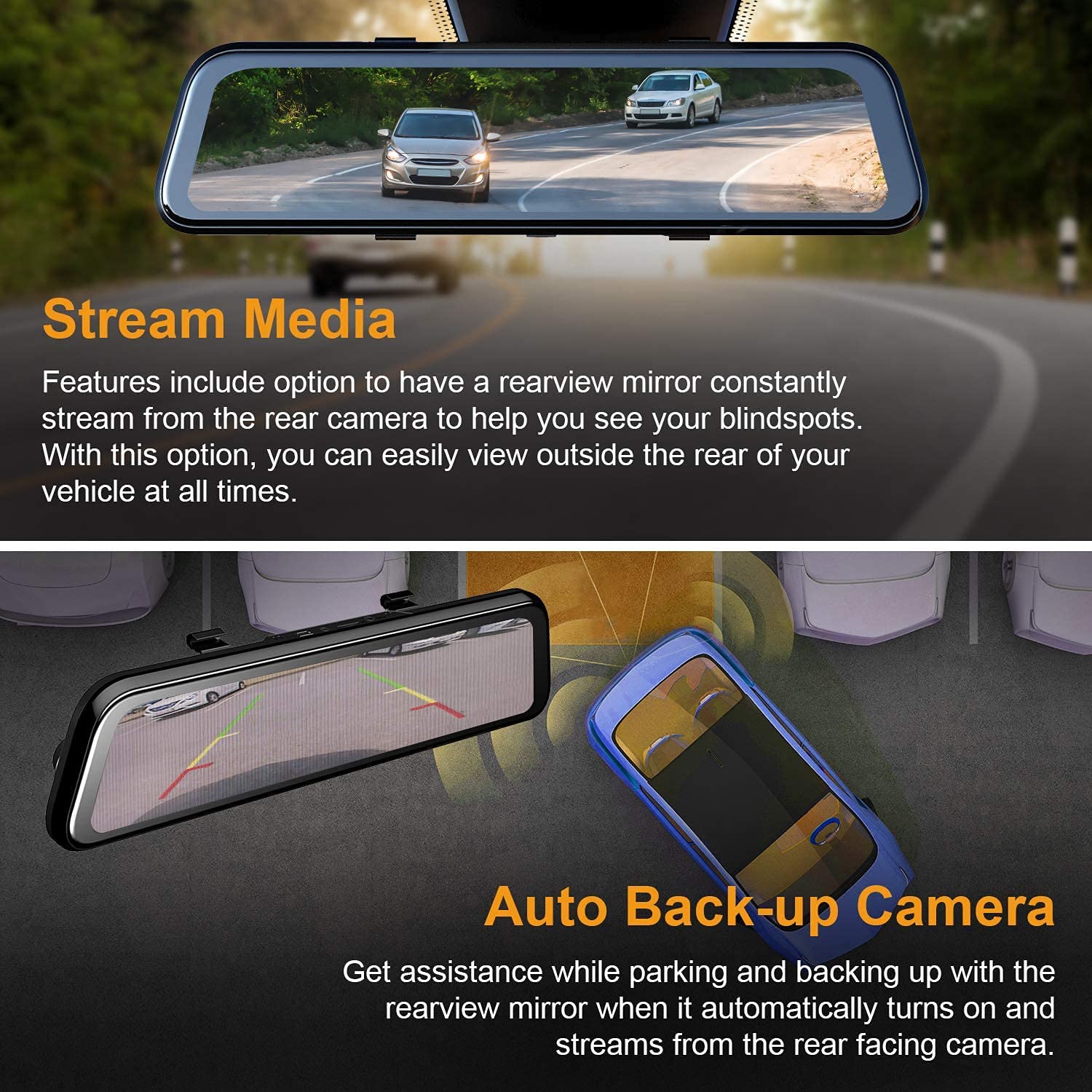 REXING M2 Smart BSD ADAS Dual Mirror Dash CAM 12” IPS Touch Screen, 1080p (Front+Rear),GPS,Stream Media, Parking Monitor, Night Vision,Blind SPOT Detection, Backup Camera for CAR, Pick UP Truck, Taxi