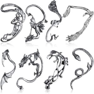 8 pcs punk earrings dragon ear cuff vintage retro snake bat crow ear climber earrings gothic ear clip wrap for women men party dress